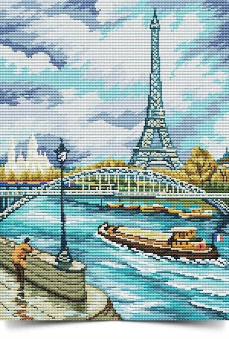 Paris Views Cross Stitch Pattern, Eiffel Tower Cross Stitch Pattern ...
