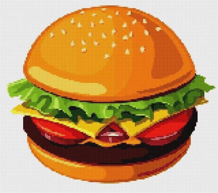 Hamburger Cross Stitch Pattern, Cheeseburger Cross Stitch, Food Cross ...