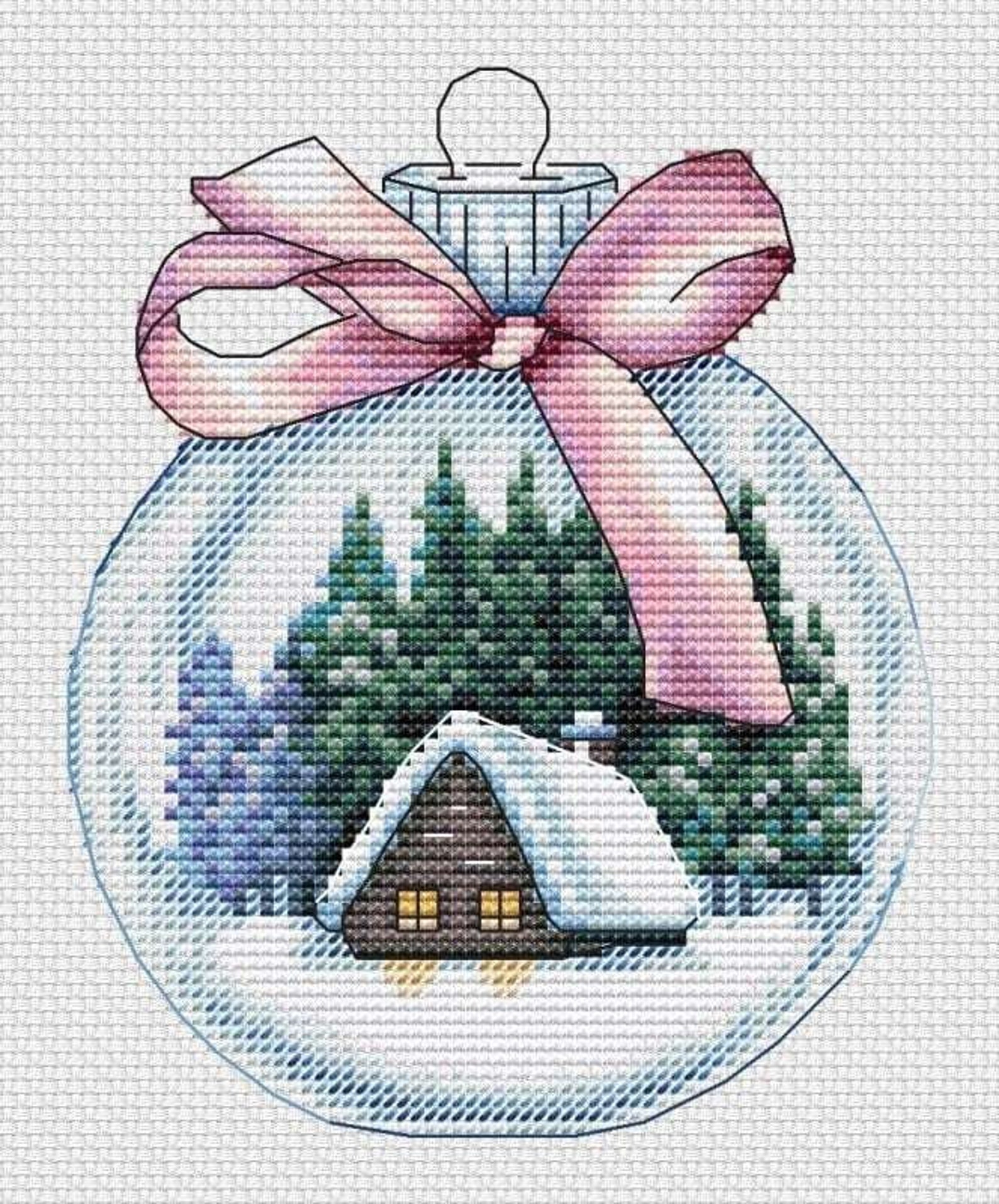 Winter Landscape Cross Stitch Pattern, New Year Tree Toy Cross Stitch ...