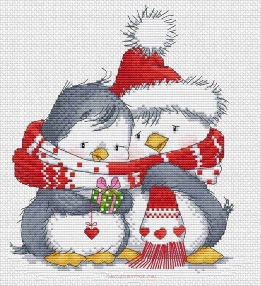 Penguins Cross Stitch Pattern, New Year Penguins Cross Stitch ...