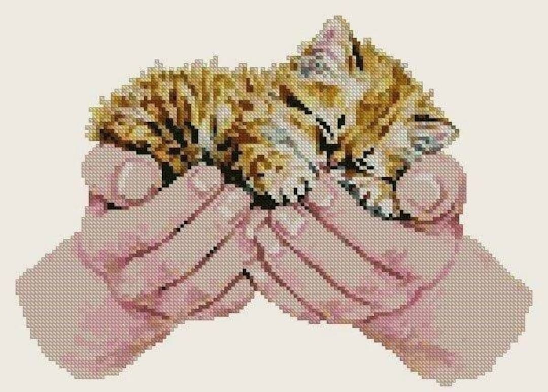 Little Kitten Cross Stitch Pattern, Little Kitten in the Hands Cross ...