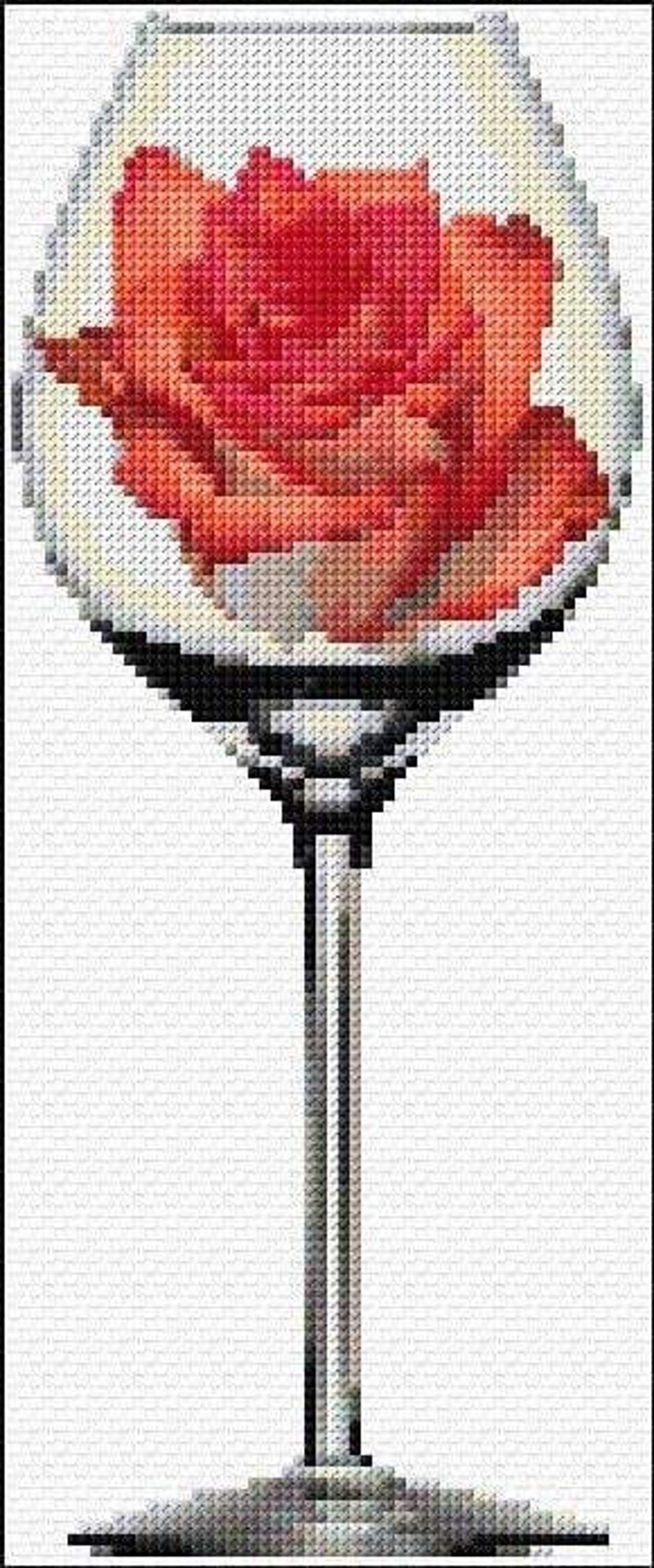 Rose Cross Stitch Pattern, Red Rose Cross Stitch, Rose in the Glass Cross Stitch, Floral Cross ...