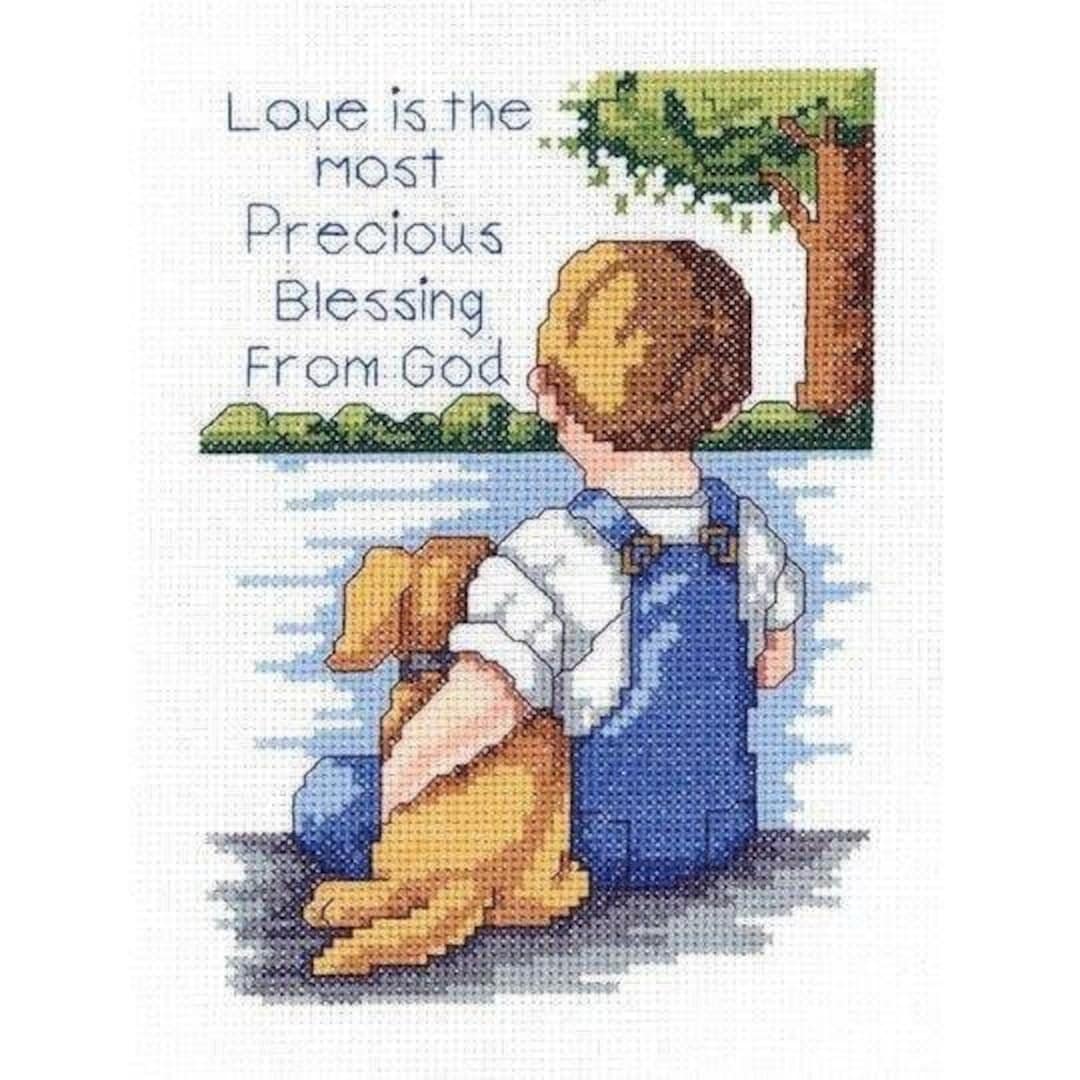 Little Boy With Puppy Cross Stitch Pattern, Little Boy and Puppy ...