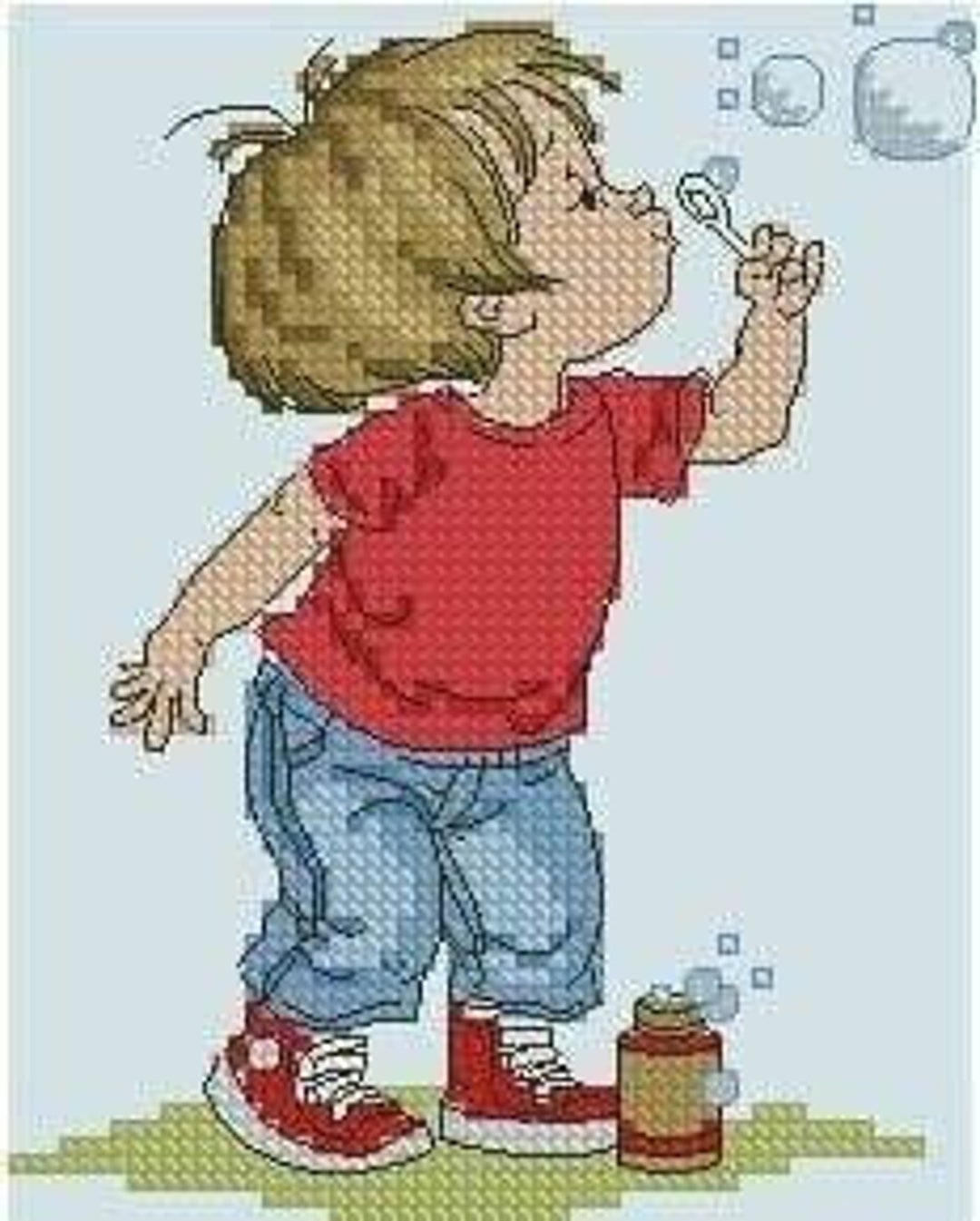 Little Boy Cross Stitch Pattern, Little Kid Playing With Soap Balloons ...