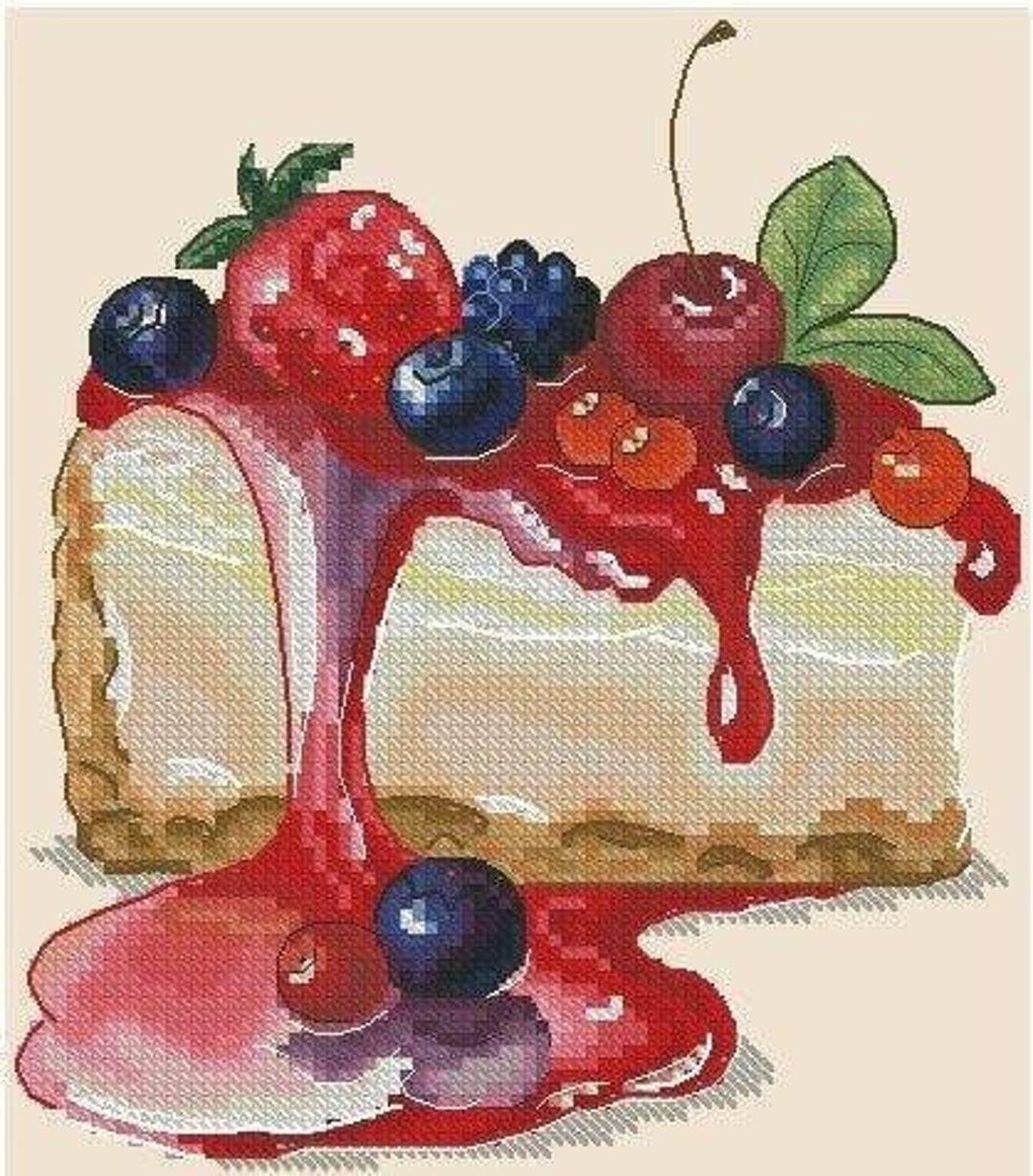 Cake Cross Stitch Pattern, Cake With Fruit Cross Stitch Pattern, Food ...