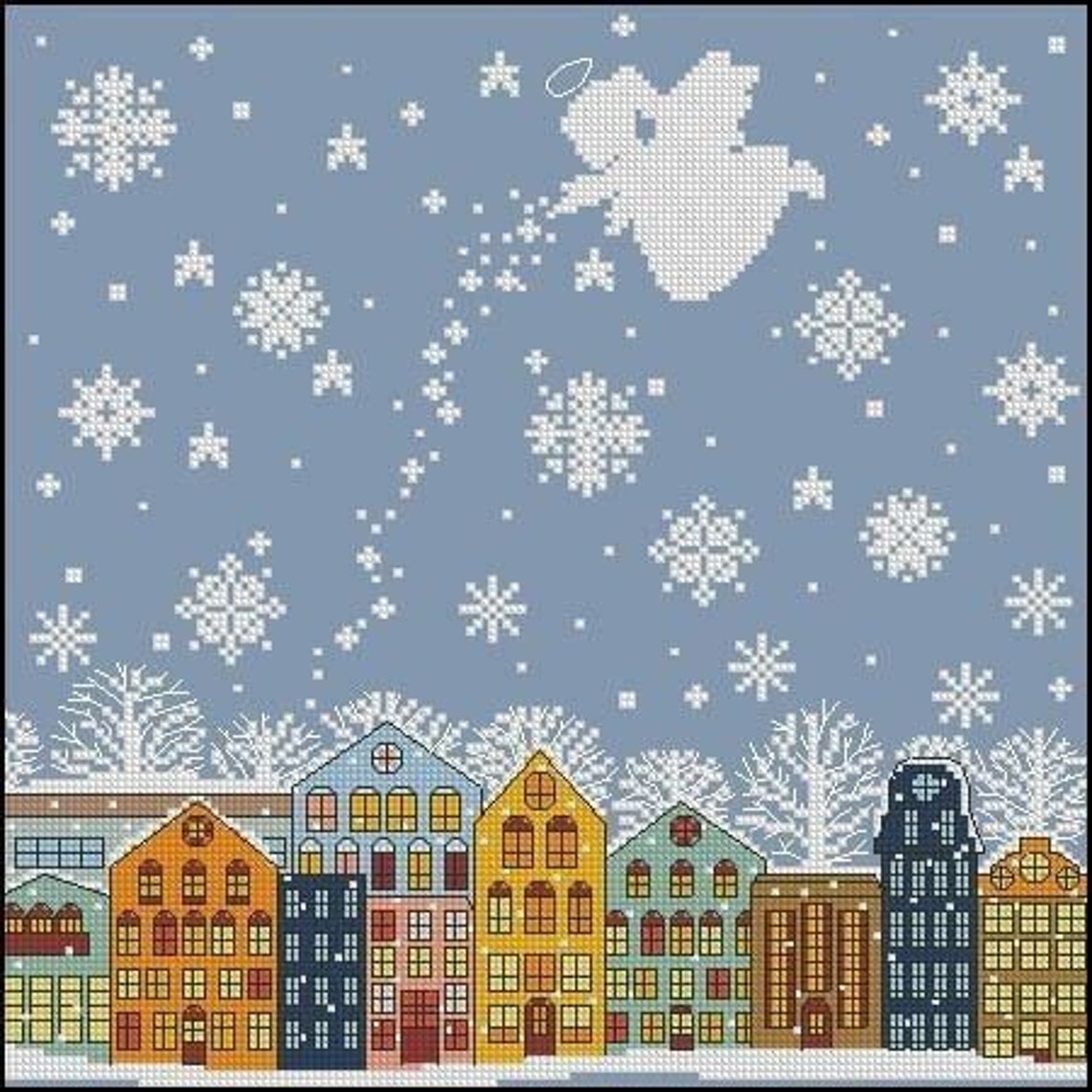 Chismtas Cross Stitch Pattern, Christmas Angel Cross Stitch, Snow Cross ...