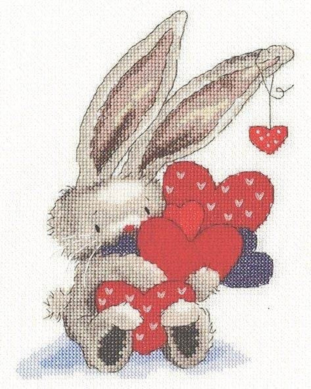 Rabbit Cross Stitch Pattern, Rabbit With Heart Cross Stitch Pattern ...