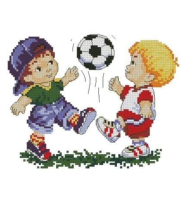 Boys Playing Football Cross Stitch Pattern, Friends Cross Stitch ...