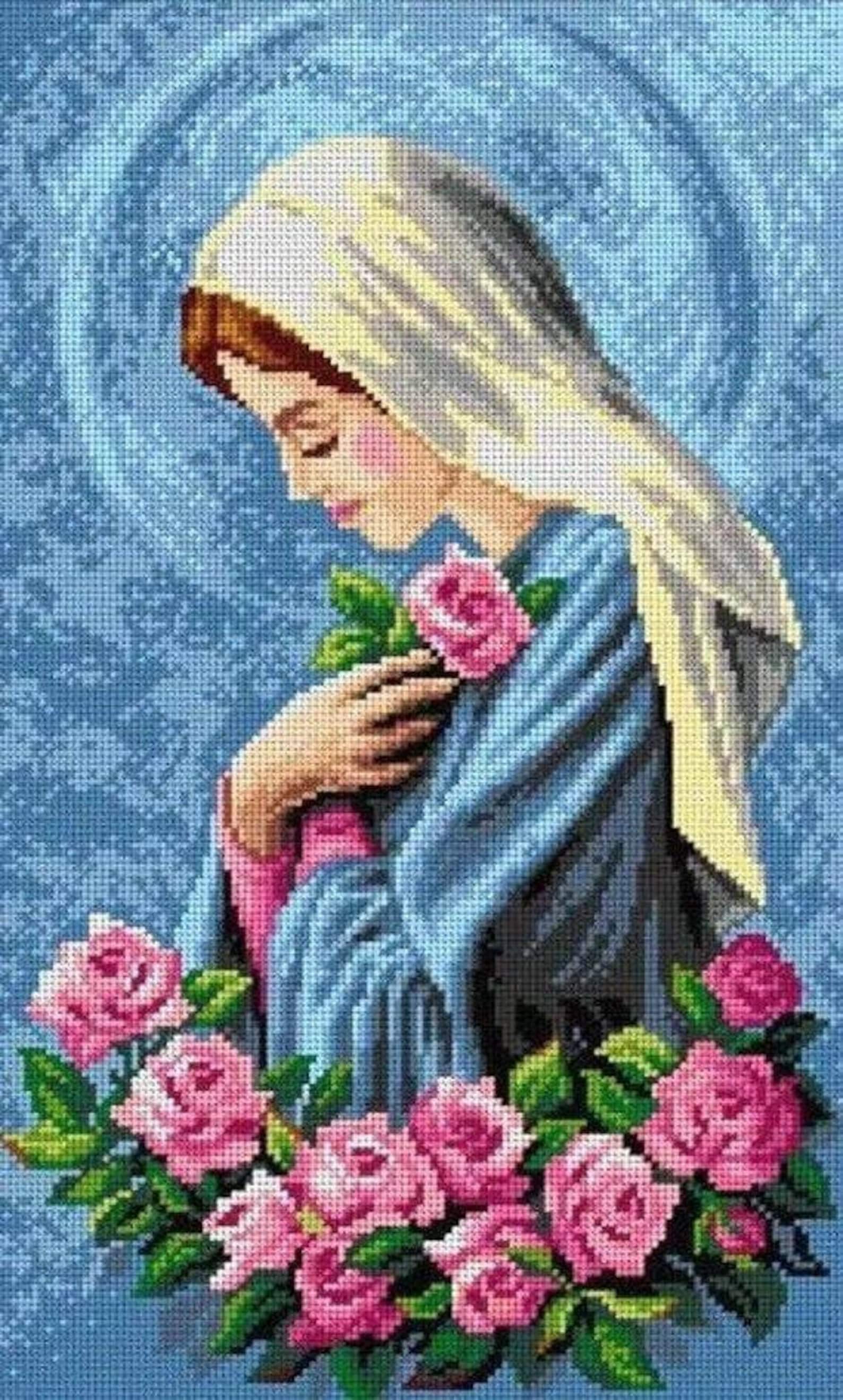 Saint Mary Cross Stitch Pattern, Virgin Mary Cross Stitch Pattern ...