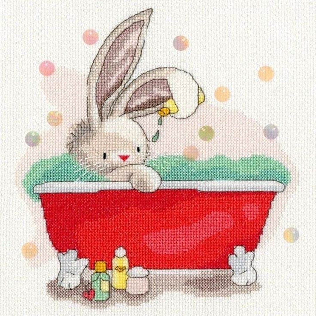 Rabbit in the Bath Cross Stitch Pattern, Bathing Bunny Cross Stitch ...