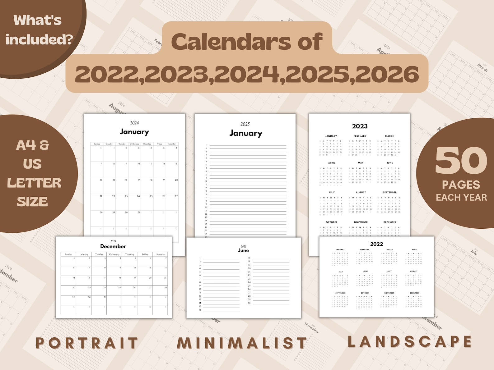 Calendar Bundle Pack 2022 2023 2024 2025 2026 Printable and - Etsy