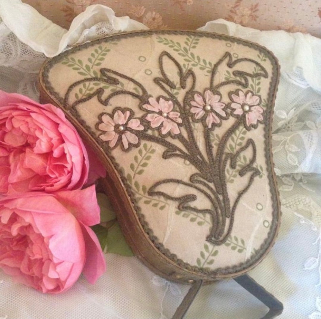 Most Gorgeous Antique French Embroidered Ribbon Work Floral Pearls ...