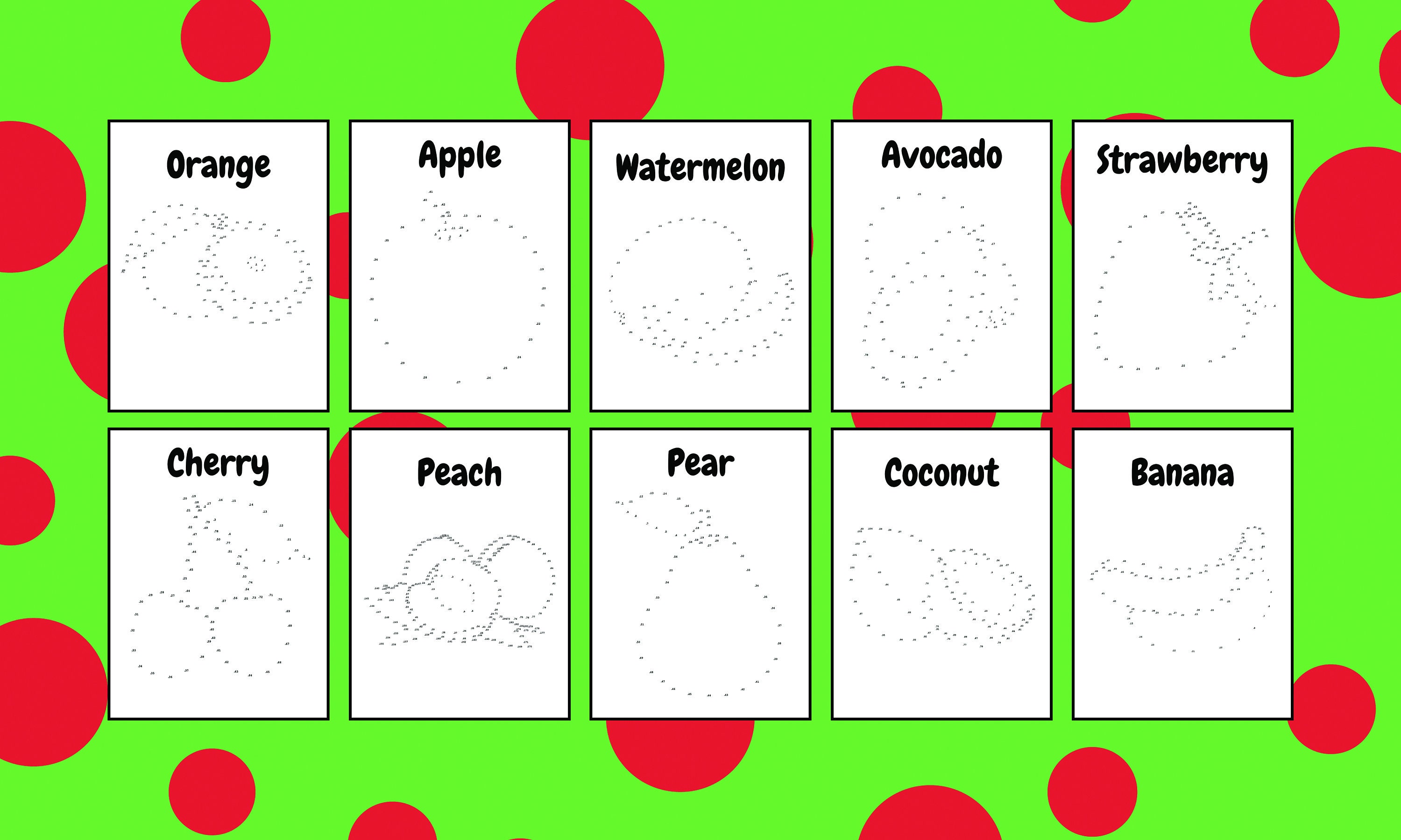 Printable Fruit Dot to Dot Worksheets 10 Pages Homeschool - Etsy UK
