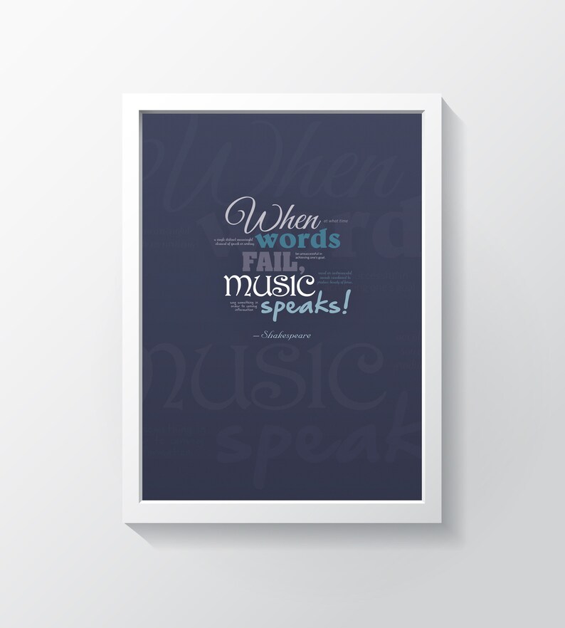 Inspirational Print/postcard When Words Fail, Music Speaks, Shakespeare ...