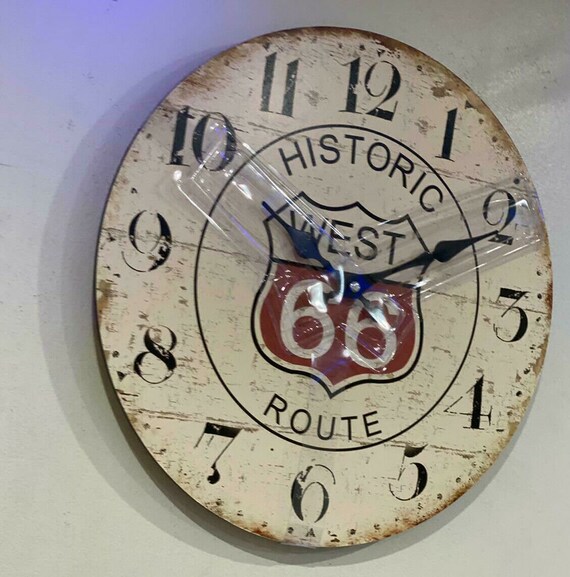 Vintage Wood HISTORIC WEST 66 ROUTE Wall Clock Home & Living Home Décor ...