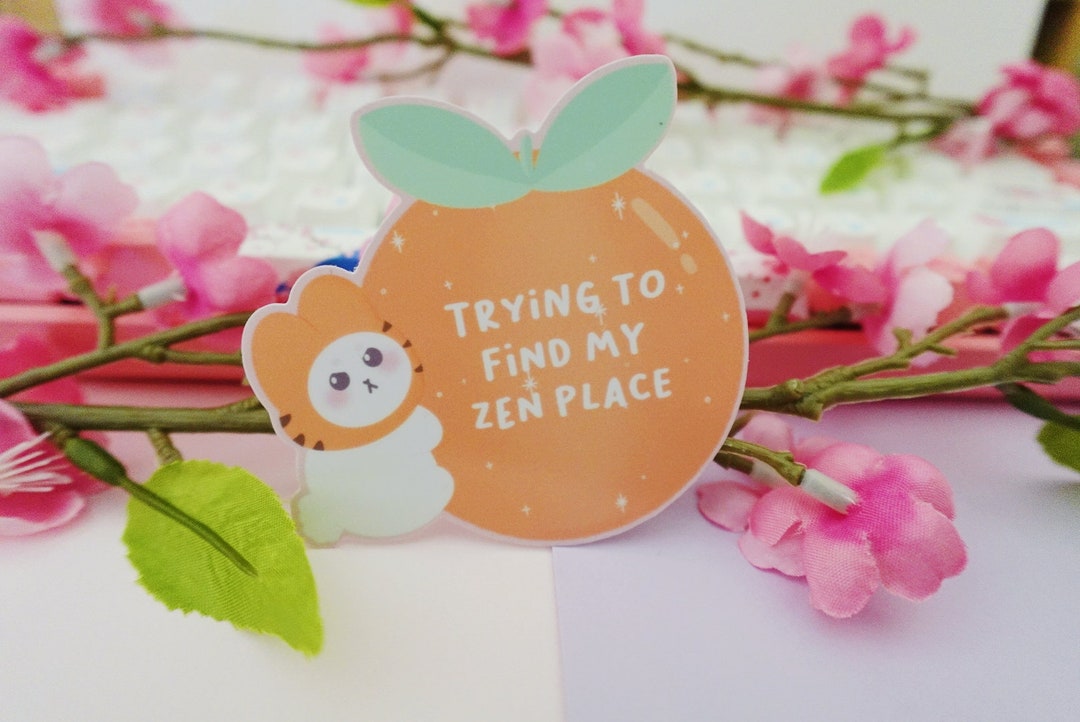 Trying to Find My Zen Place Orange Bunny Sticker | Kawaii Stickers ...