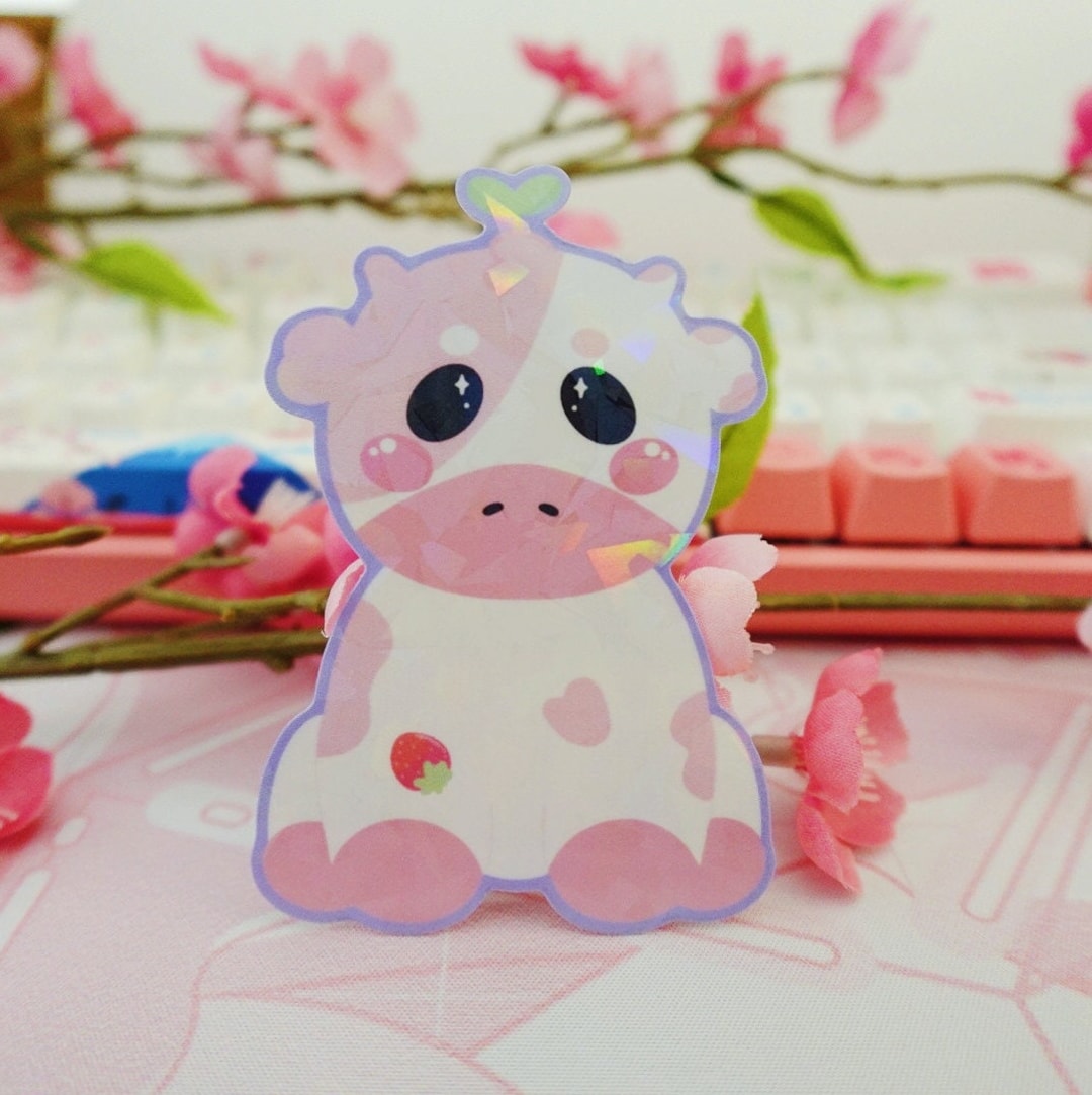 Kawaii Strawberry Cow 3" Weatherproof Vinyl Decal Sticker, Cute ...