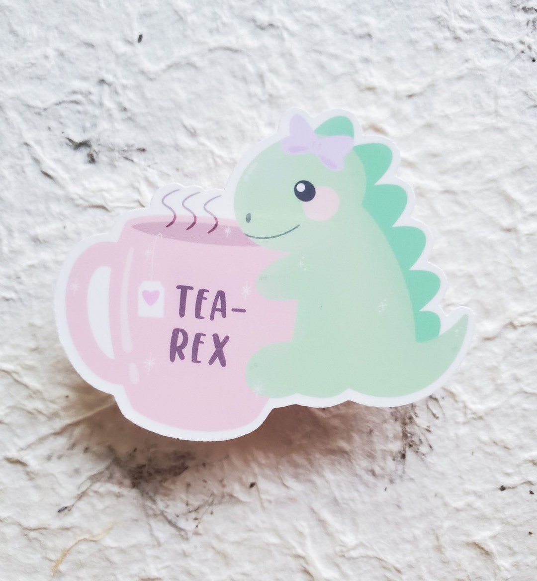 Tea-rex Vinyl Sticker, Cute Dinosaur Stickers, Cute T-rex Stickers ...