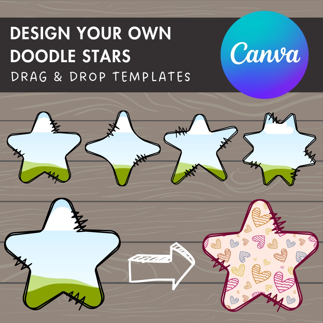 Design Your Own Doodle Starts on Canva, Star Canva Template, Drag and ...
