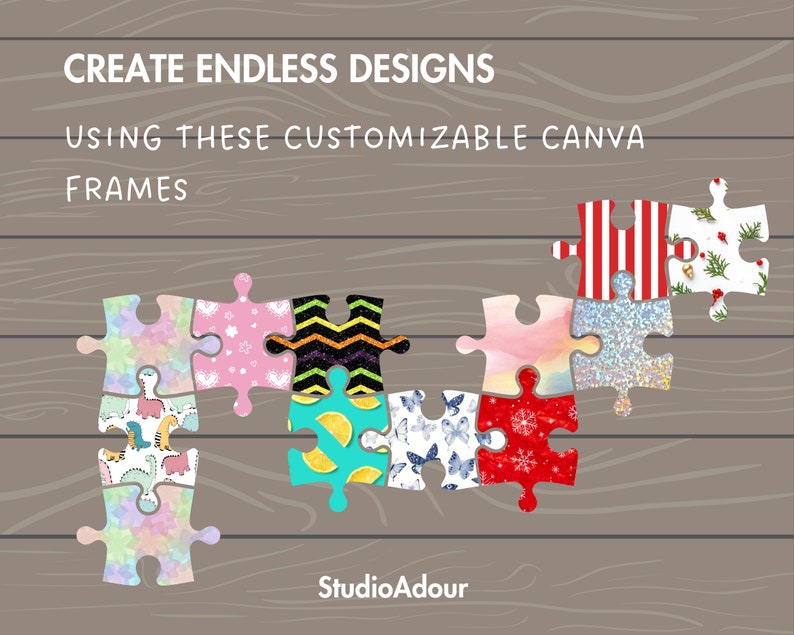 Design Your Own Jigsaw Puzzle Canva Frames, Editable Puzzle Pieces Canva Template, Drag and Drop ...