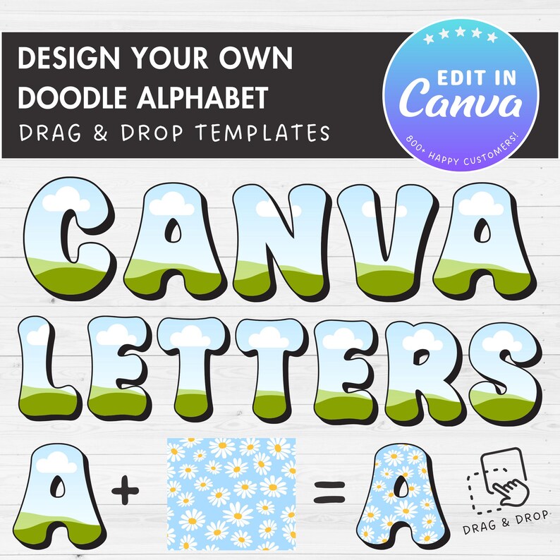 Double Alphabet Canva Template, Doodle Letters Canva Frames, Drag and ...