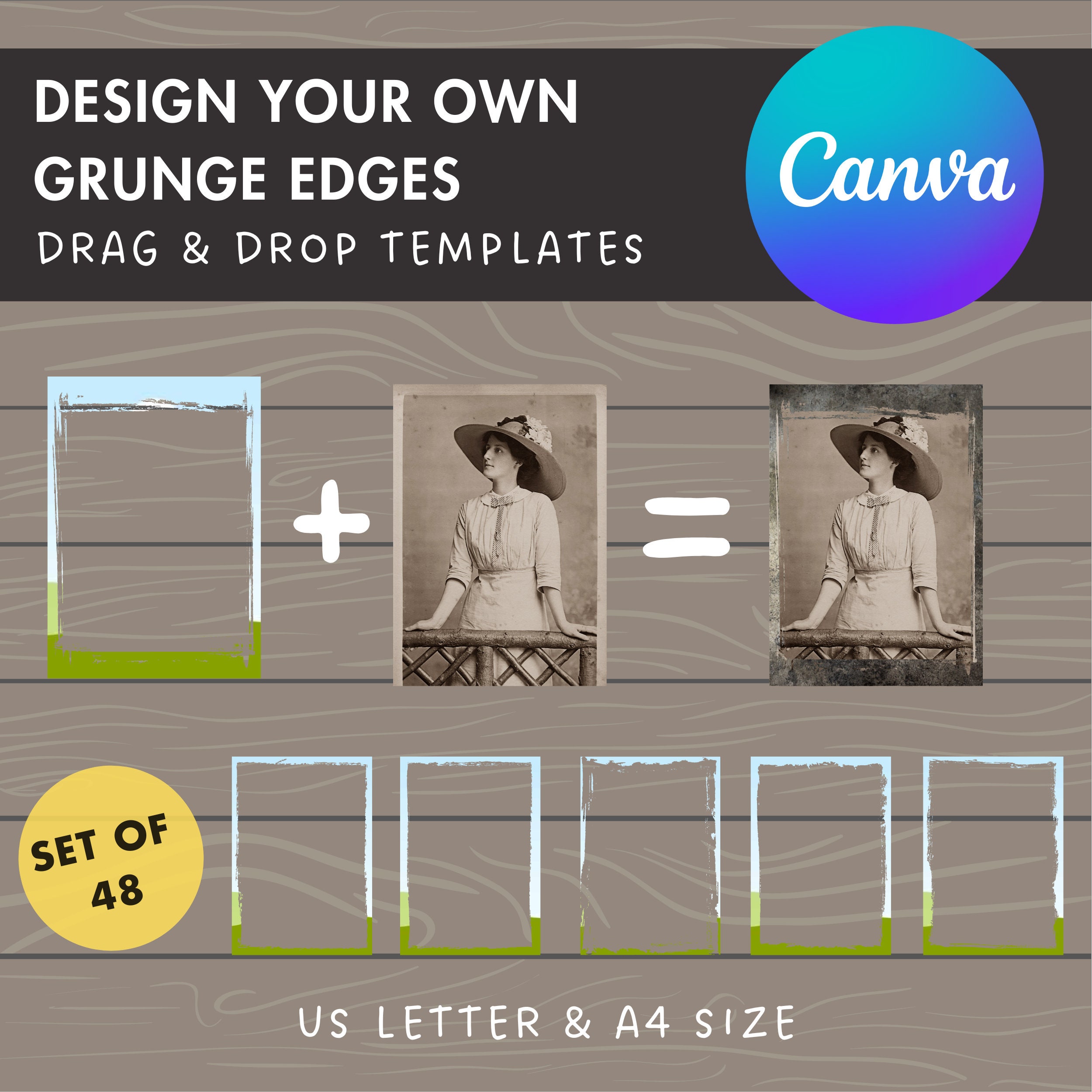 Design Your Own Grunge Edge Canva Frames, Grunge Border Canva Templates ...