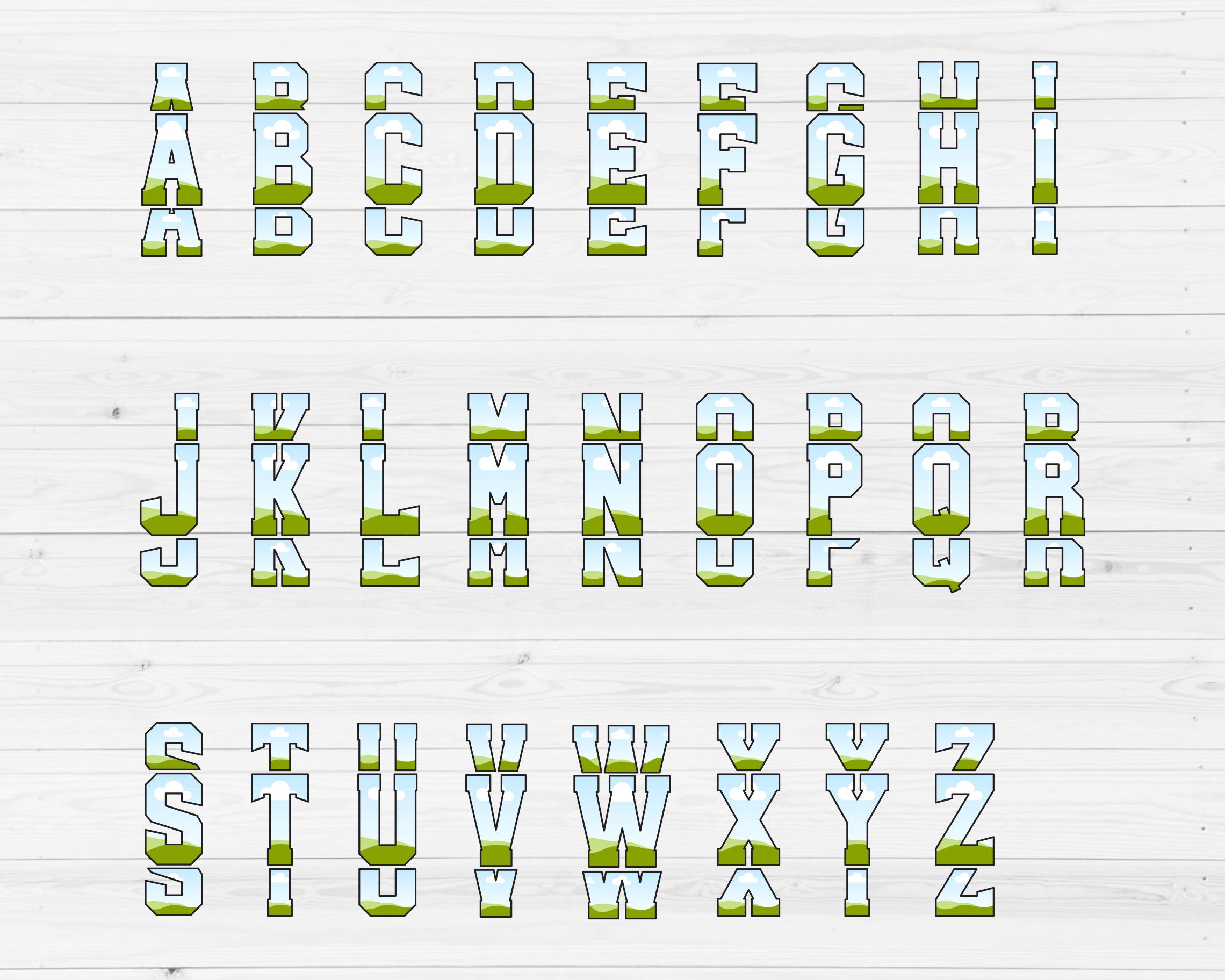 Triple Varsity Letters and Numbers, Stacked Varsity Canva Alphabet ...