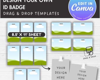 ID Badge Editable Canva Template, ID Badge Design Frame, Drag and Drop ...