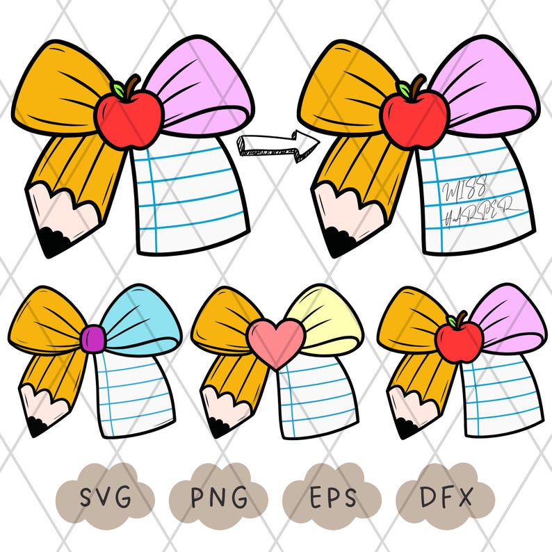 Teacher Pencil Bow Svg, Personalized Bow PNG, Teacher T-shirt, Back to ...