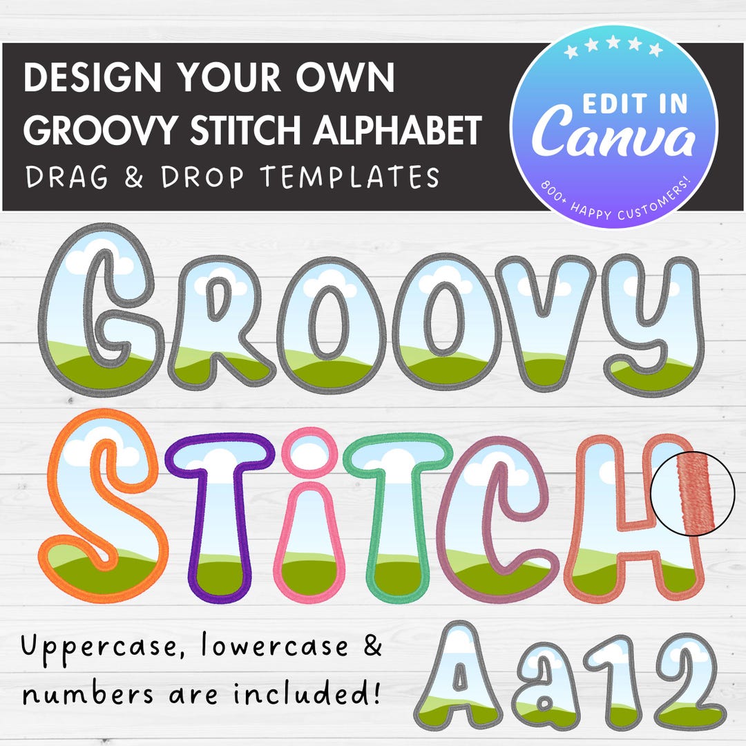 Design Your Own Faux Embroidery Grovy Letters, Faux Embroidery Retro ...