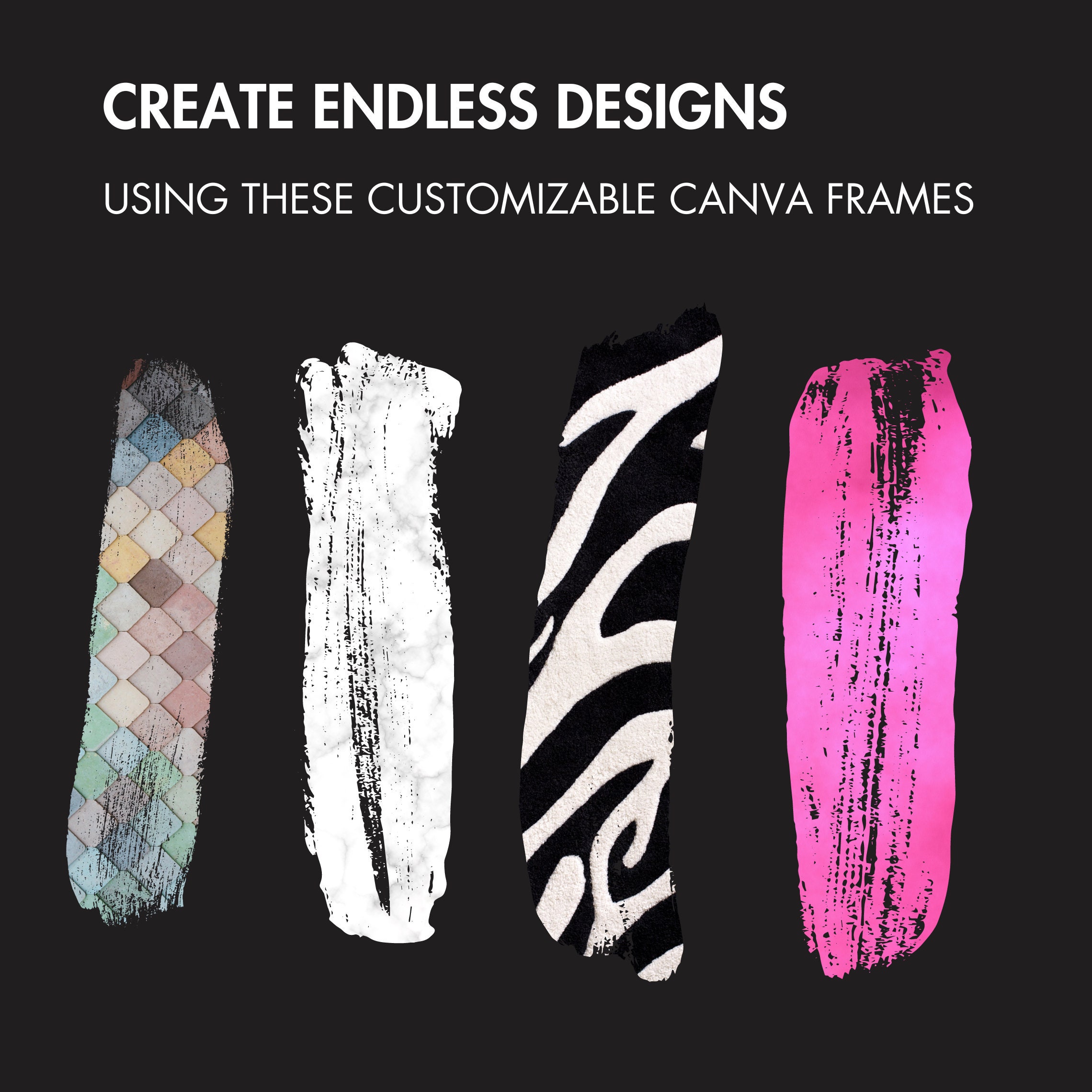 Brush Stoke Canva Frames Bundle, Paint Brush Canva Templates, Drag ...