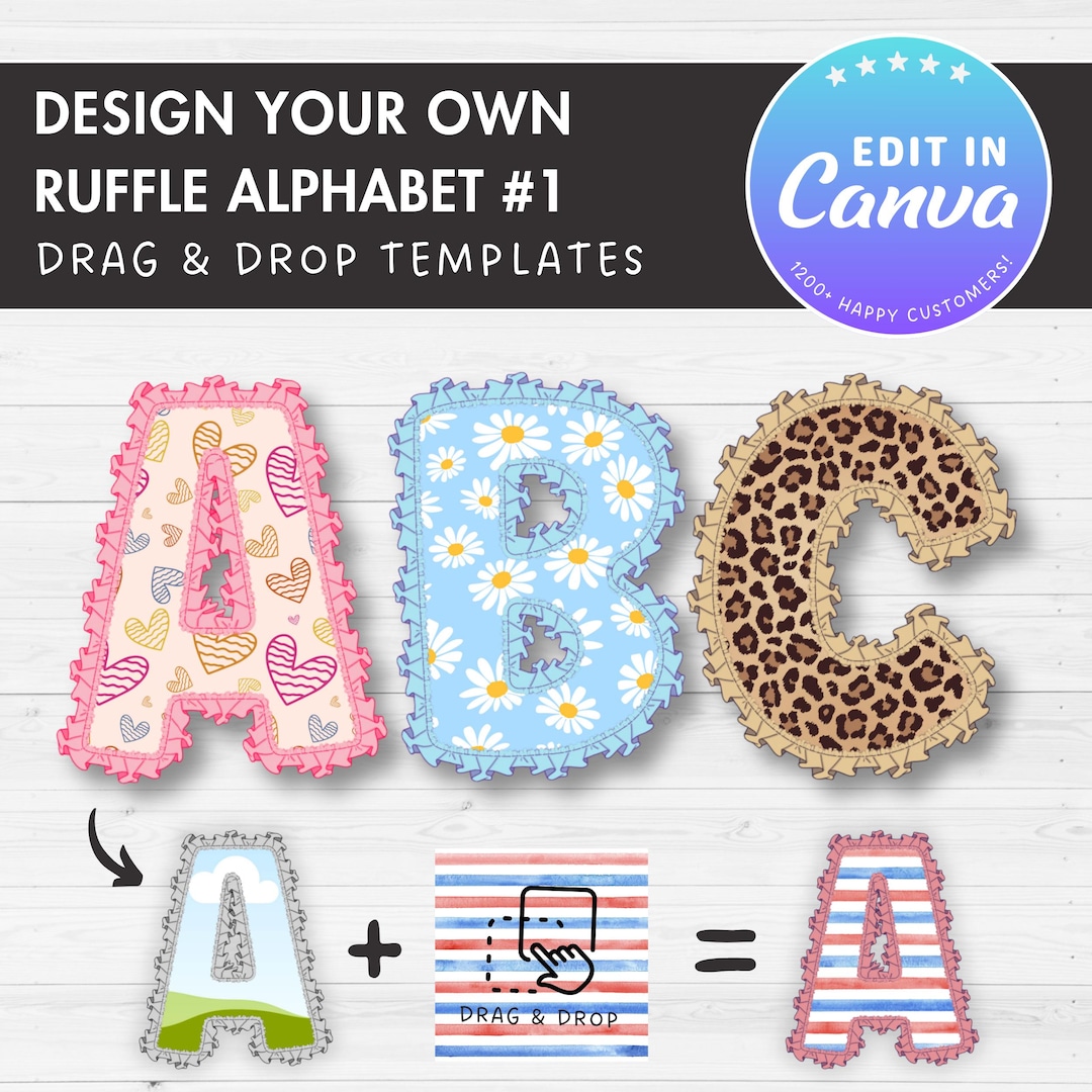 Editable Ruffle Alphabet Canva Frames, Ruffle Border Letters & Numbers ...