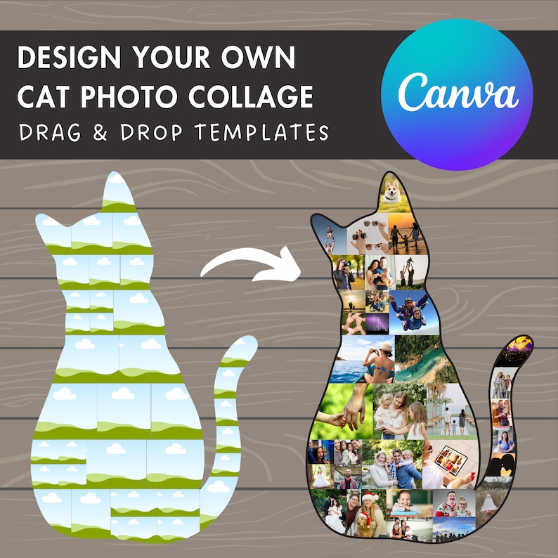 Design Your Own Cat Photo Collage Canva, Canva Frames Bundle, Drag and ...