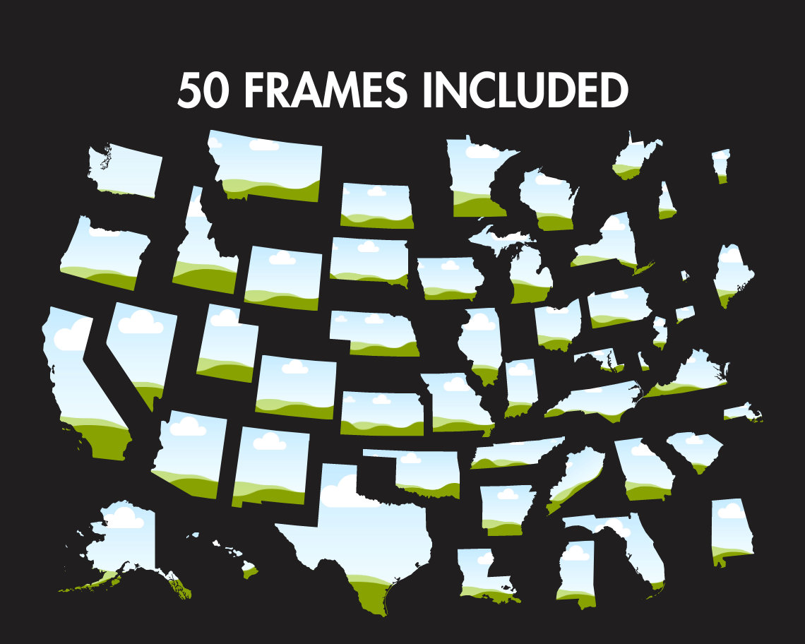 50 USA States Canva Frames, US States Templates, United States Map ...