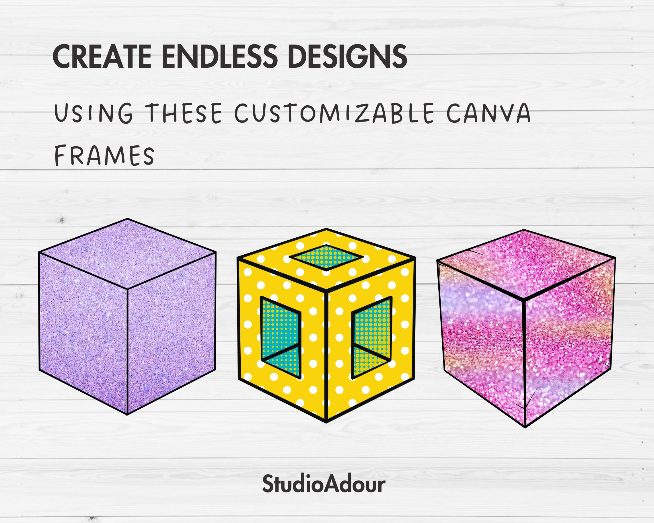 Design Your Own Cube Canva Frames, 3D Cube Canva Template, Geometric ...