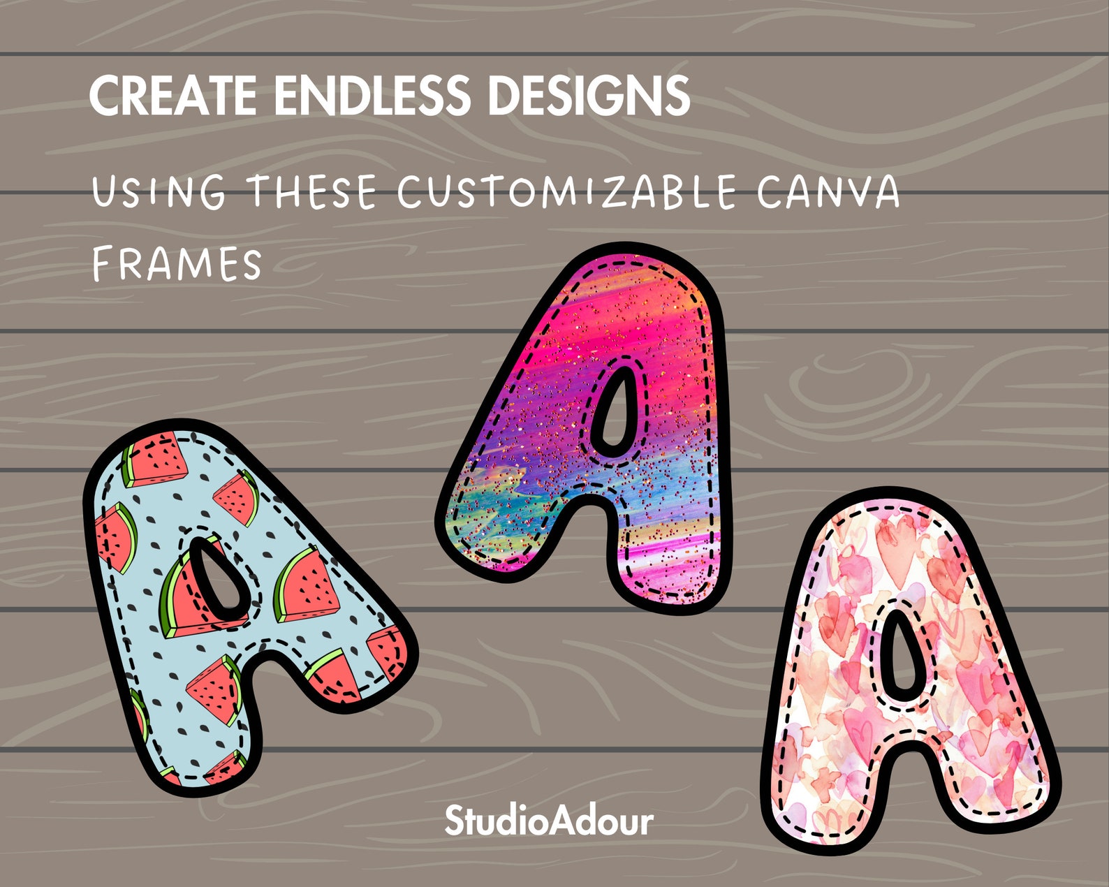 Design Your Own Stiched Letters on Canva, Doodle Letters Canva Frames ...