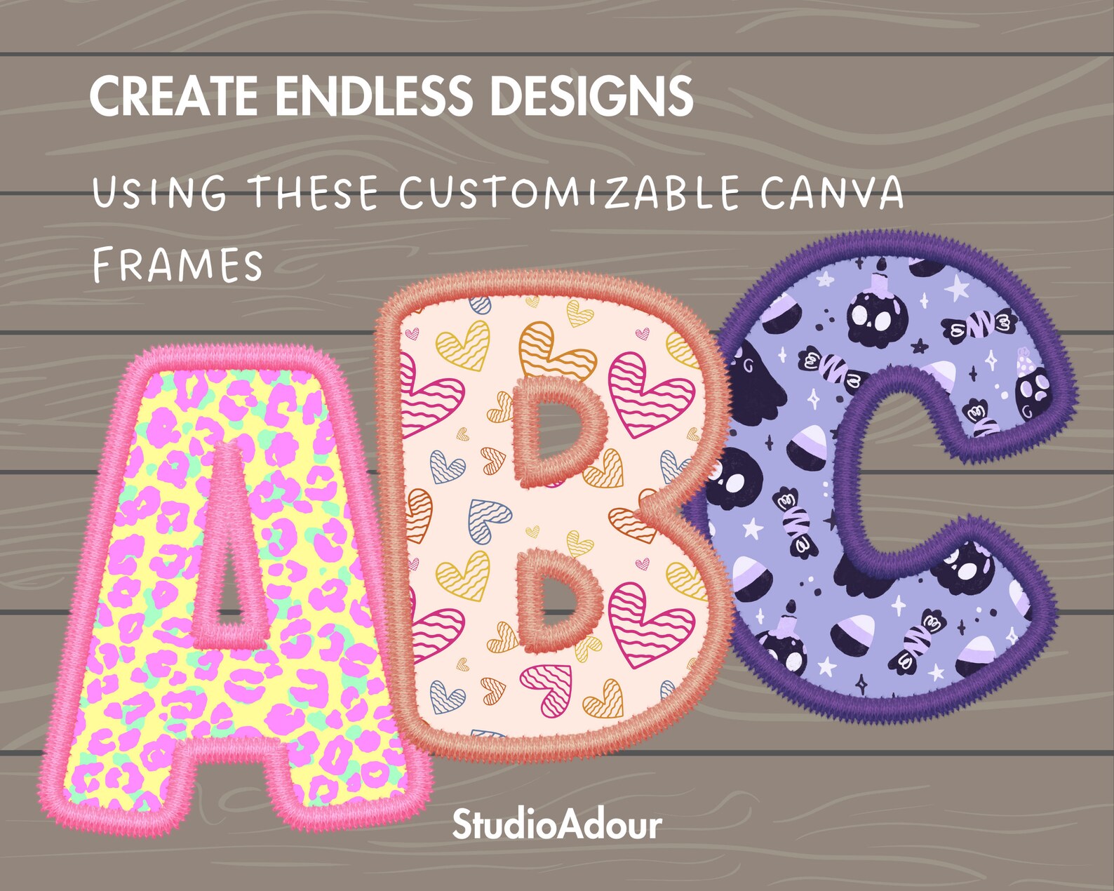 Digital Stitch Canva Alphabet PNG, Faux Embroidery Applique Letters ...
