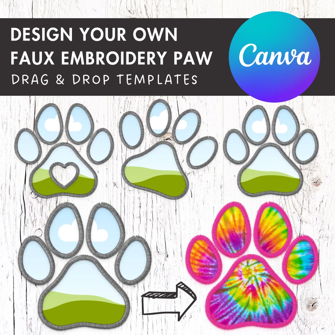 Design Your Own Faux Embroidery Paw, Digital Stitch Paw, Dog Paw ...