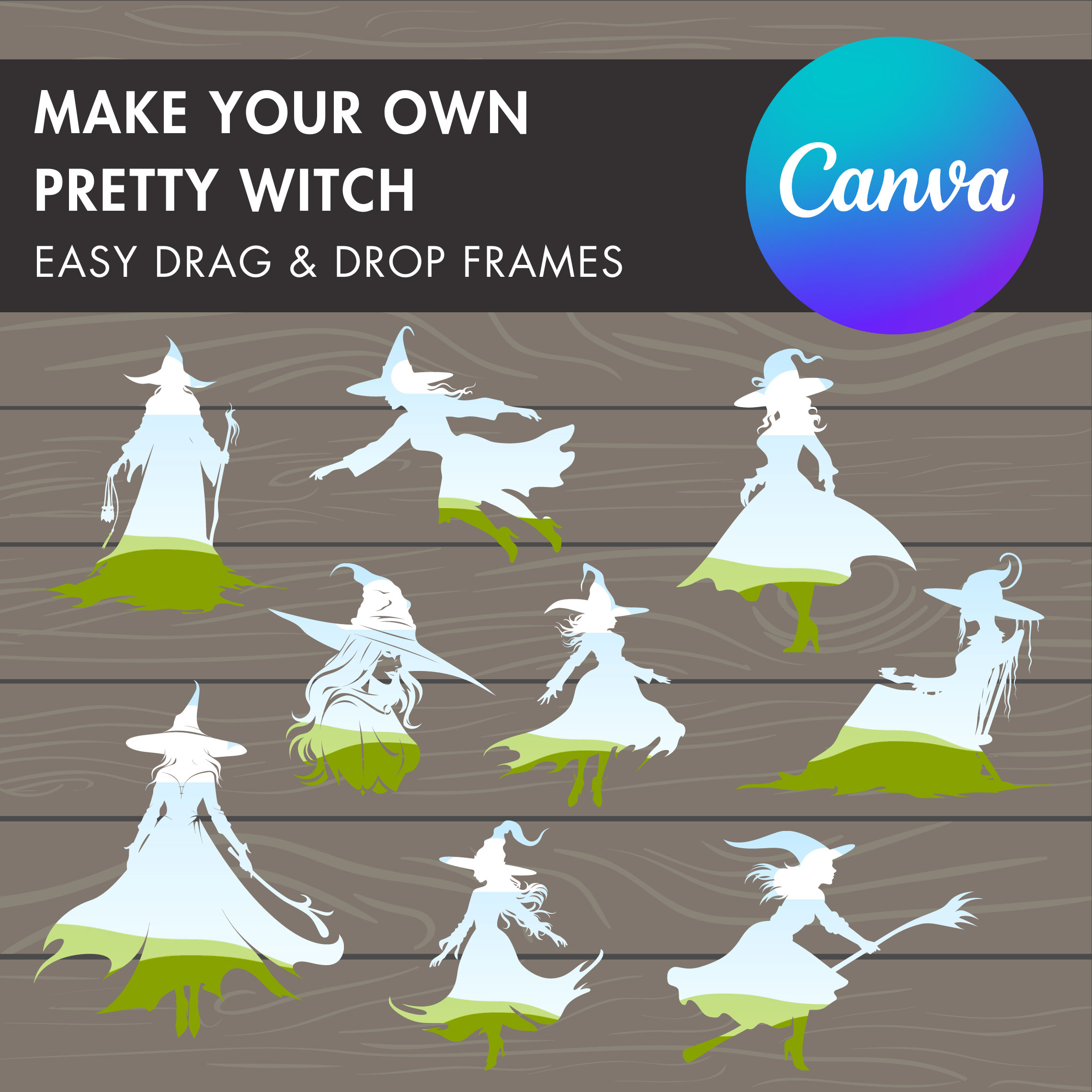 Design Your Own Witch Canva Frames Halloween Witch Templates - Etsy