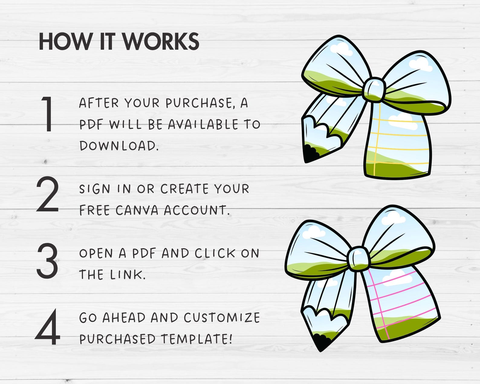 Teacher Pencil Bow Canva Template, Drag & Drop, Coquette Bow ...