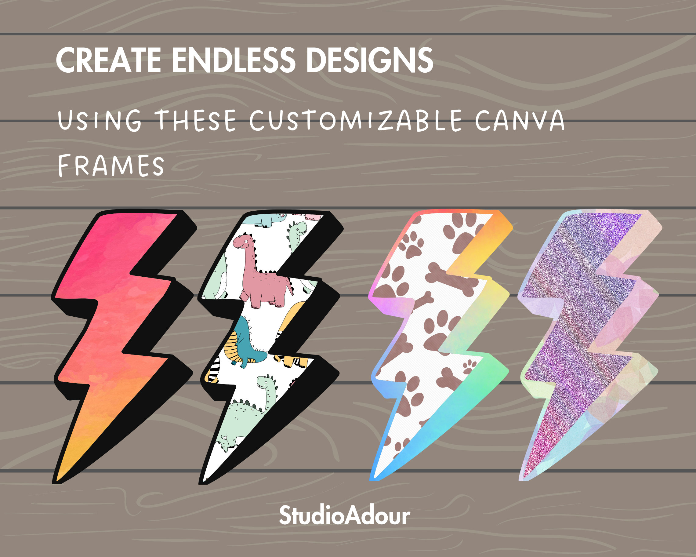 Design Your Own Lightning Bolt Canva Frames, Thunder Canva Template ...