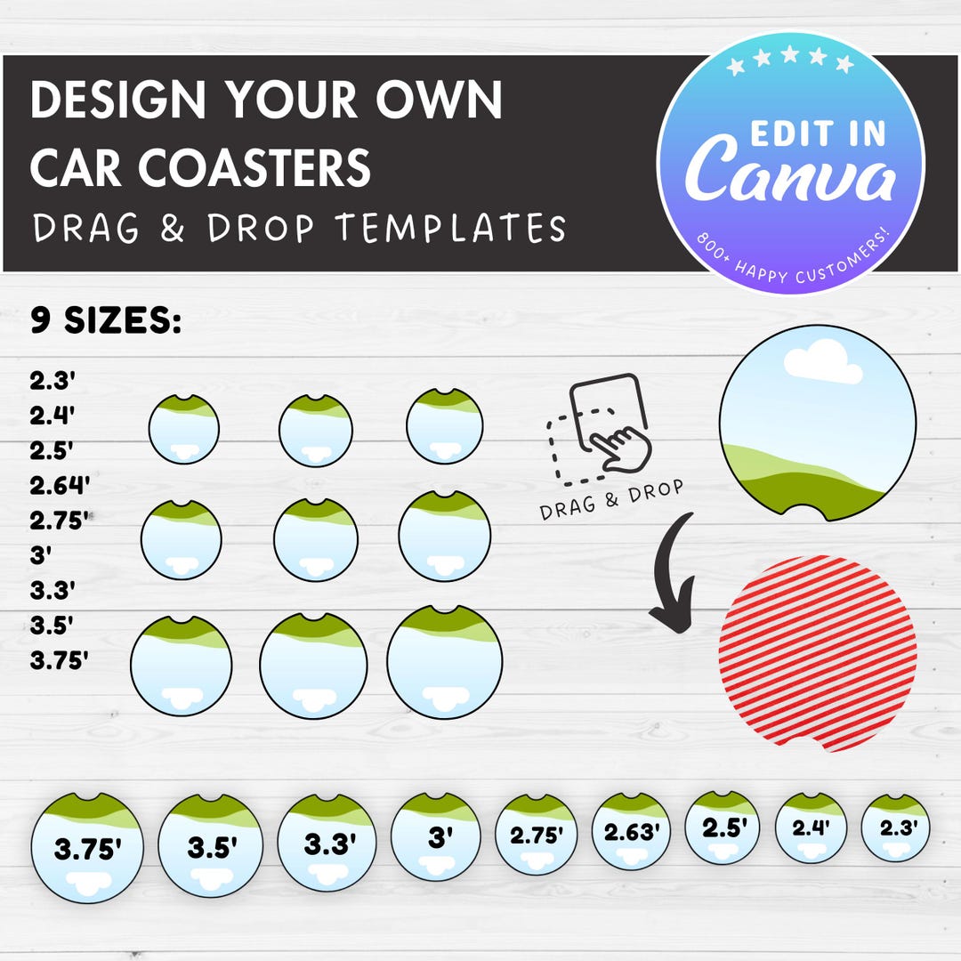 Car Coasters Editable Canva Template, Easy Drag and Drop, 2.75” Car ...