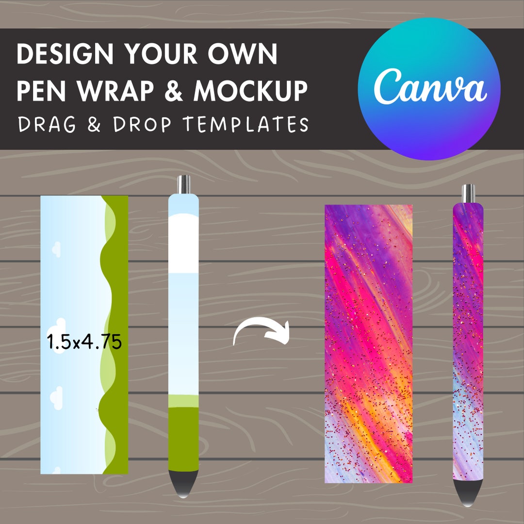 Epoxy Pen Canva Mockup, Pen Wrap Canva Template 1.5x4.75, Drag and Drop ...