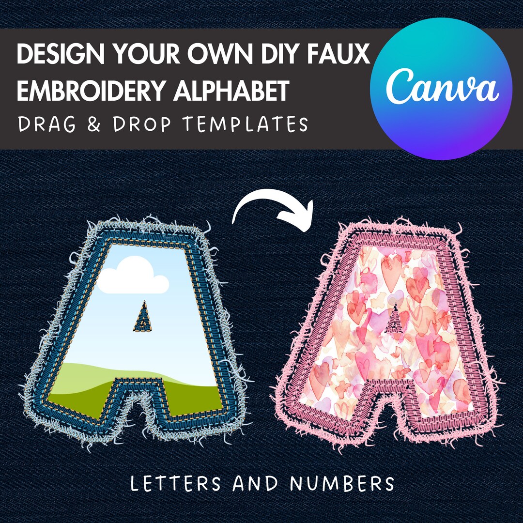 Digital Stitch Canva Alphabet, Faux Embroidery Canva Letters Template ...