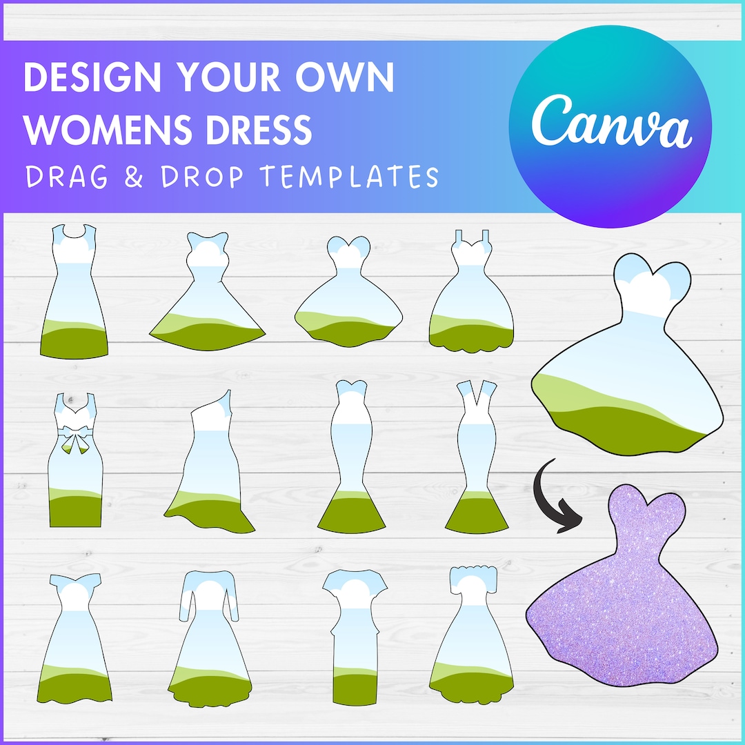 Design Your Own Womens Dress Canva Frames, Evening Dress Canva Template ...