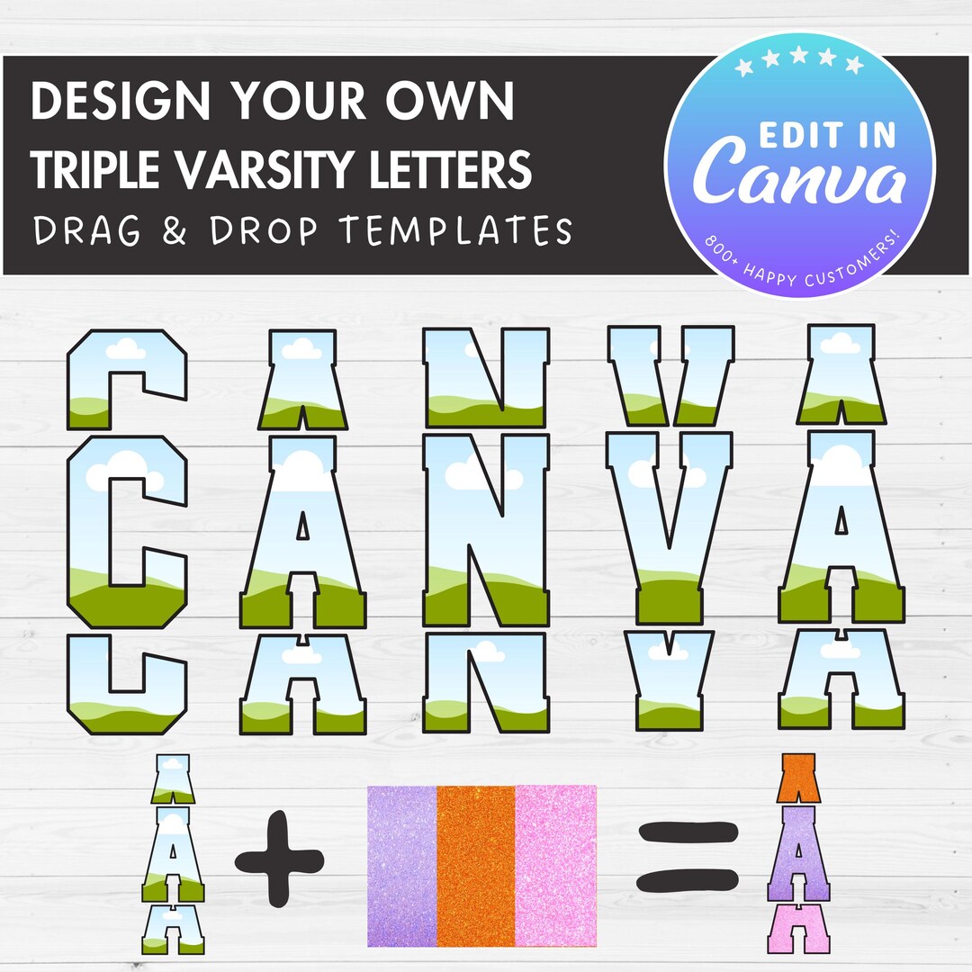 Triple Varsity Letters and Numbers, Stacked Varsity Canva Alphabet ...