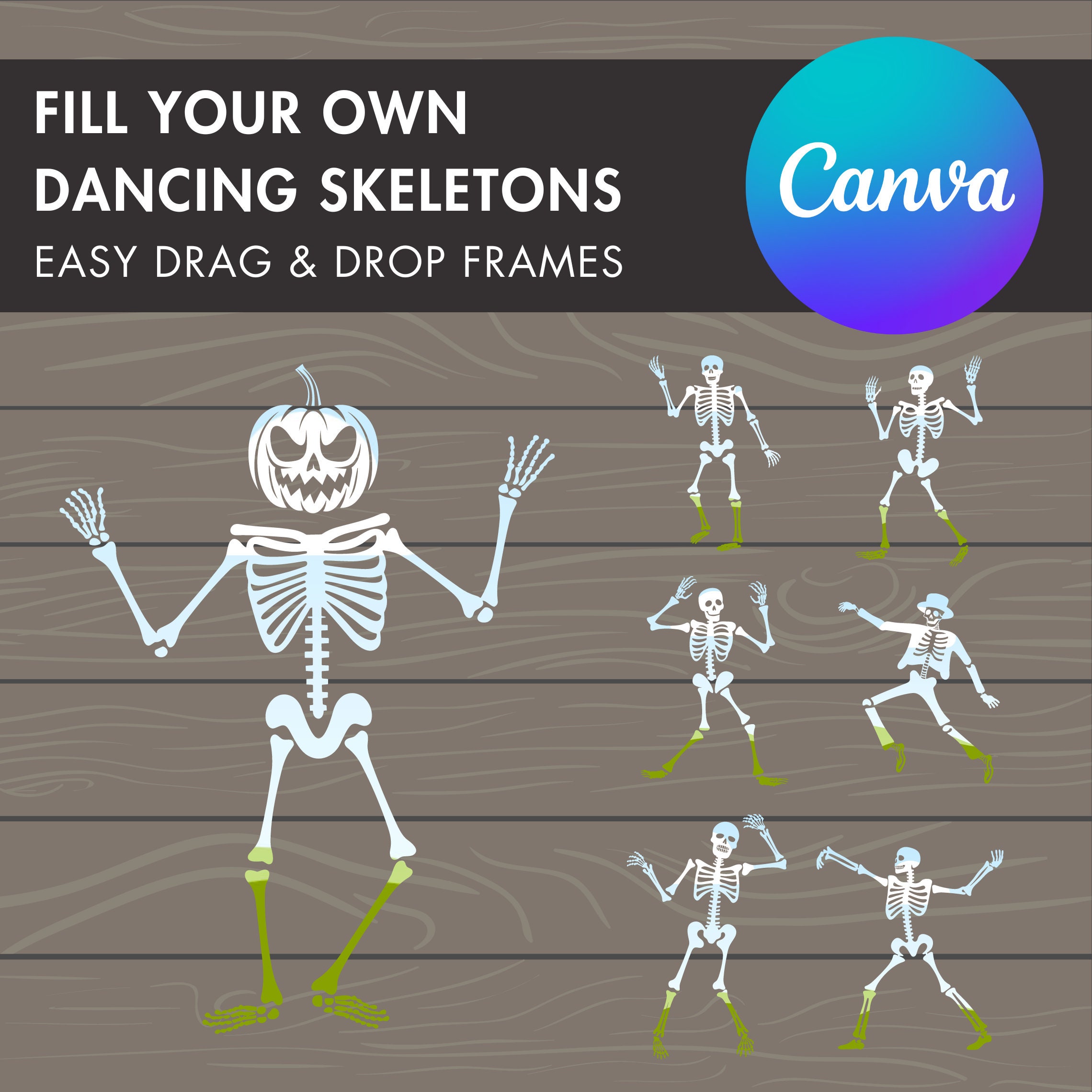 Design Your Own Skeleton Canva Frames, Dancing Skeleton Canva Templates ...