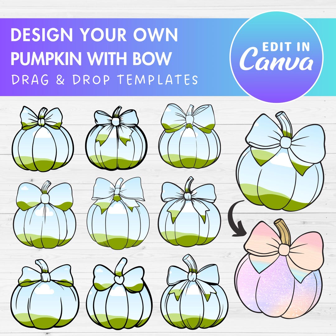 Pumpkin With Bow Canva Frames, Drag and Drop Canva Templates, Fall ...