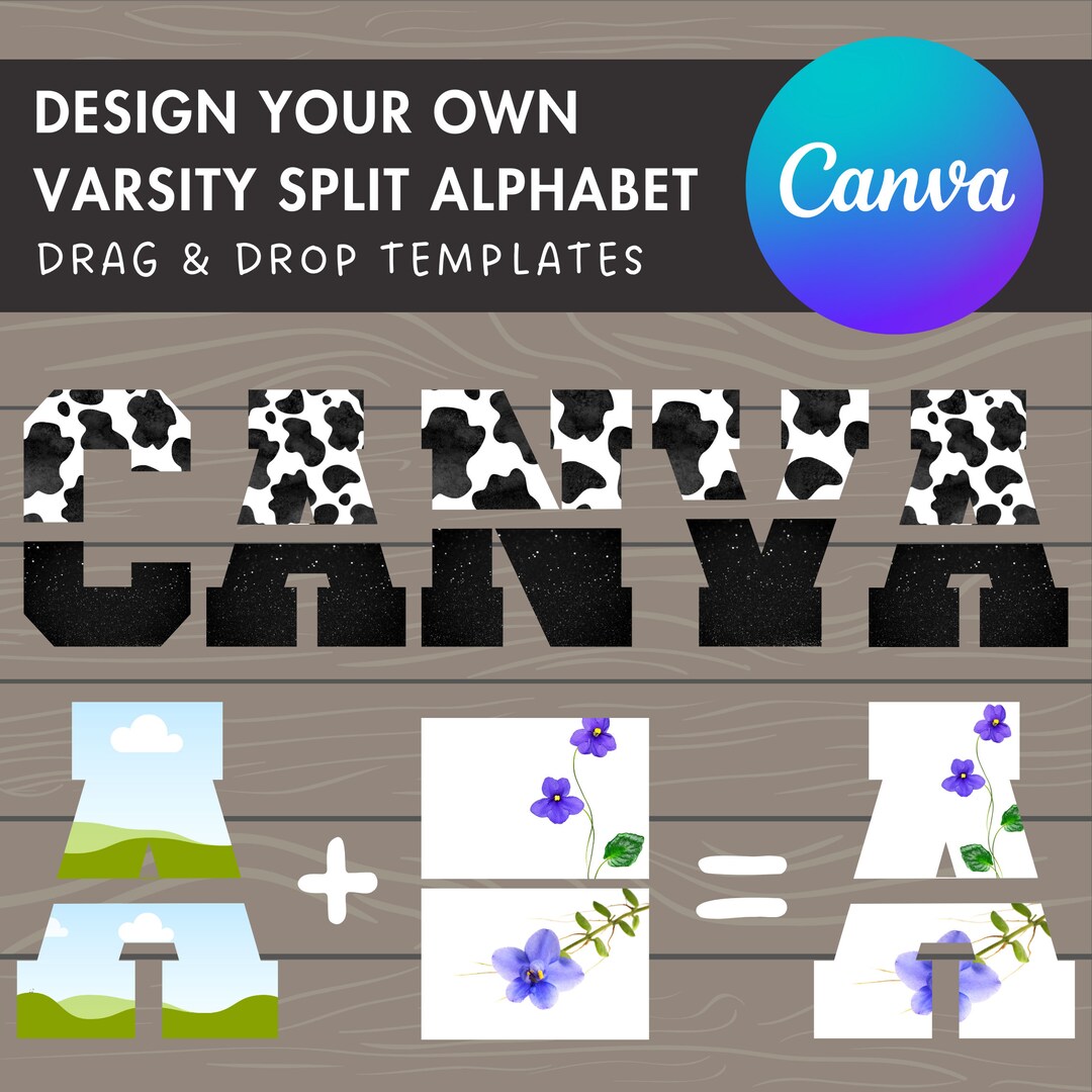 Varsity Split Alphabet Canva, Split Letters and Numbers, Drag and Drop ...
