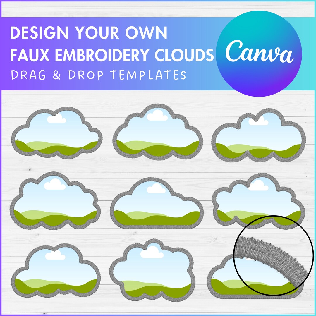 Design Your Own Faux Embroidery Clouds, Digital Stitch Paw, Fluffy ...